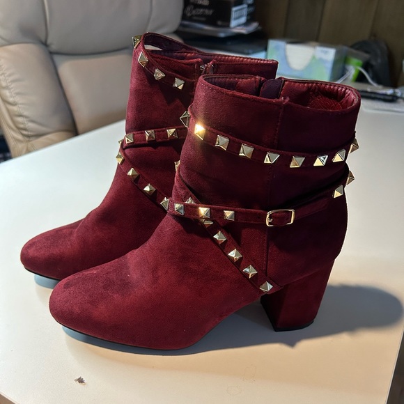 Catherines | Shoes | Catherine Red Suede Studded Booties | Poshmark